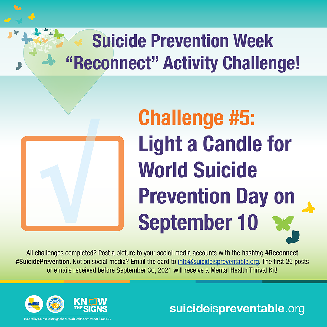 Suicide Prevention Week “Reconnect” Activity Challenge #5 | Behavioral ...