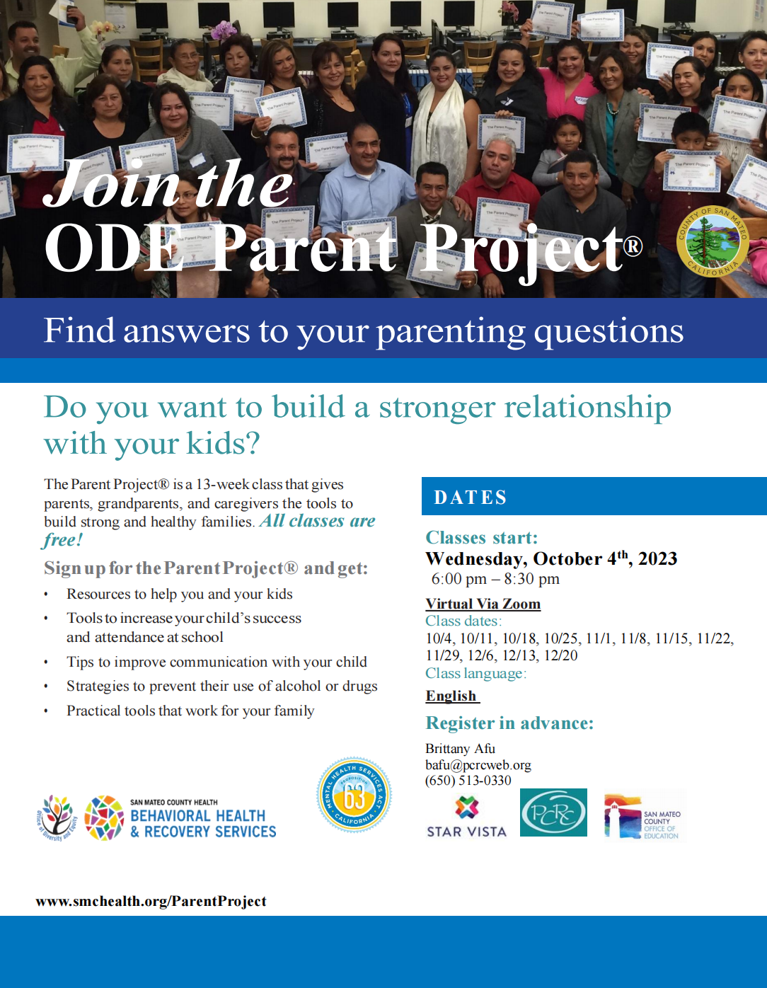 Fall 2023 Parent Project Classes in English – Start date 10/4 | Behavioral Health & Recovery ...